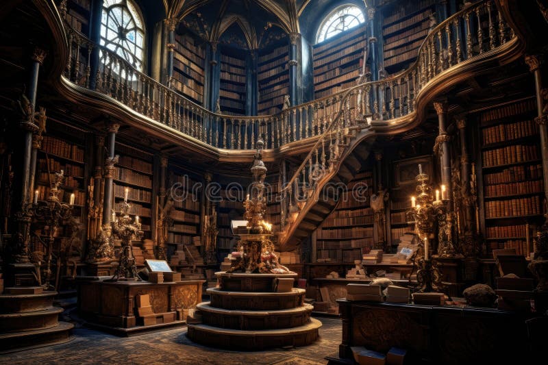 Interior of a Church with a Lot of Books. 3d Rendering, a Massive ...