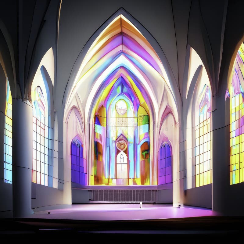 Interior of the Church, Stained Glass Window. 3d Render Generative AI ...