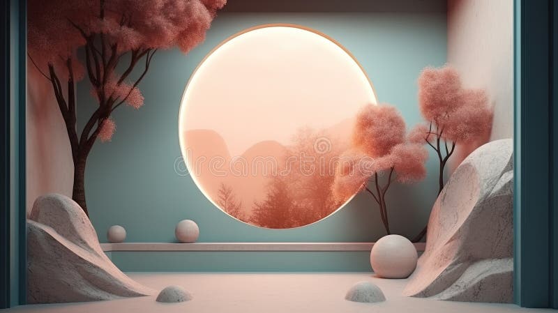 Interior with Circular Architecture Form in 3D Style. Abstract Room ...