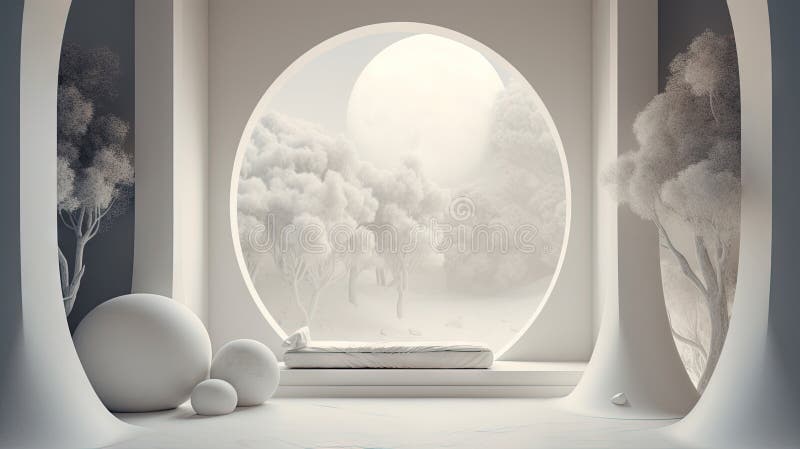 Interior with Circular Architecture Form in 3D Style. Abstract Room ...