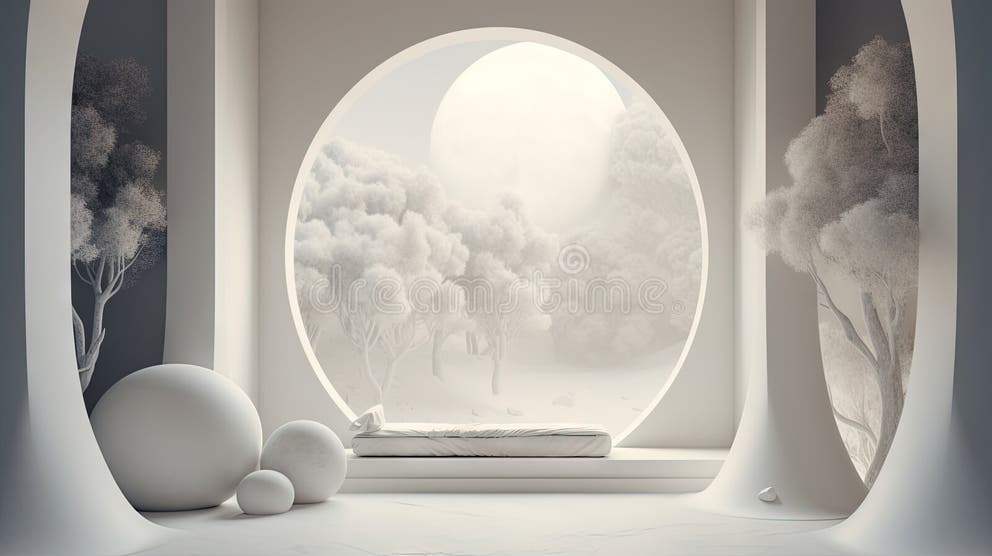 Interior with Circular Architecture Form in 3D Style. Abstract Room ...