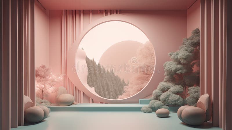 Interior with Circular Architecture Form in 3D Style. Abstract Room ...