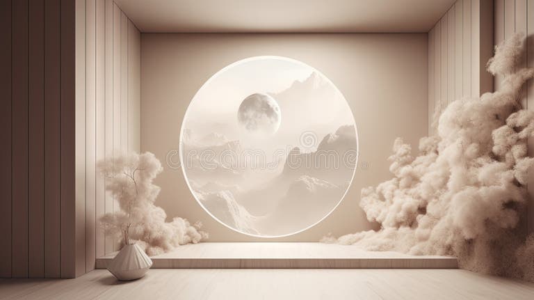 Interior with Circular Architecture Form in 3D Style. Abstract Room ...