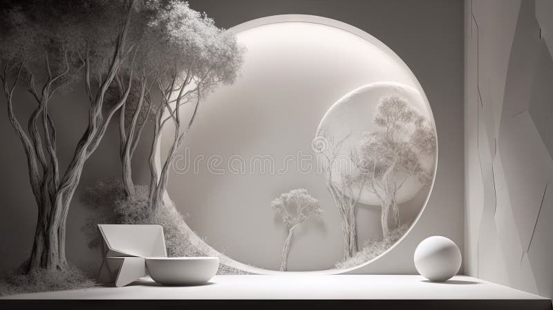 Interior with Circular Architecture Form in 3D Style. Abstract Room ...