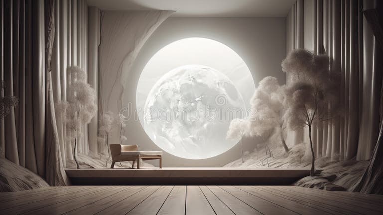 Interior with Circular Architecture Form in 3D Style. Abstract Room ...