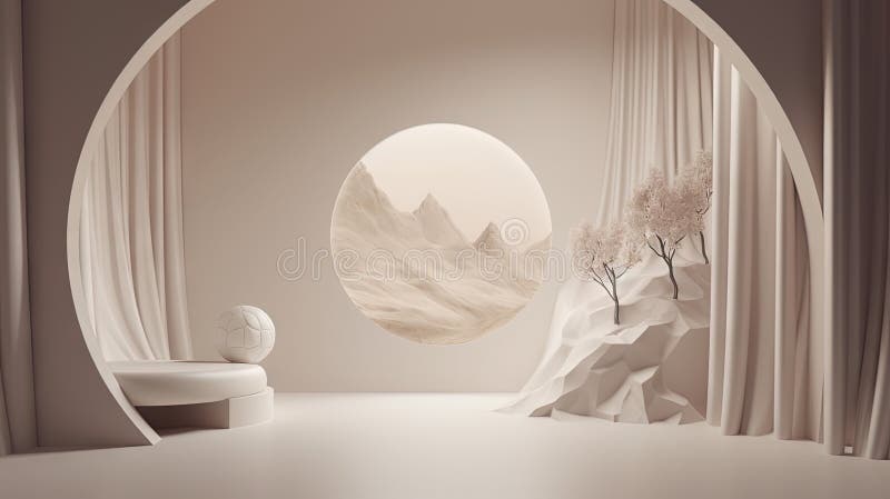 Interior with Circular Architecture Form in 3D Style. Abstract Room ...