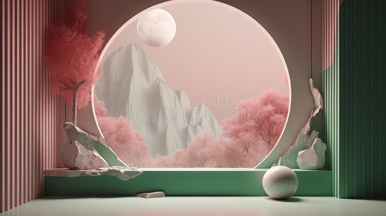 Interior with Circular Architecture Form in 3D Style. Abstract Room ...