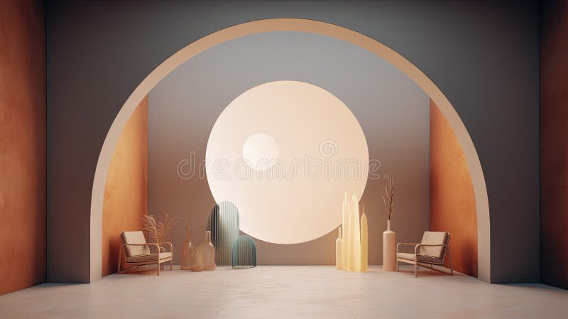 Interior with Circular Architecture Form in 3D Style. Abstract Room ...