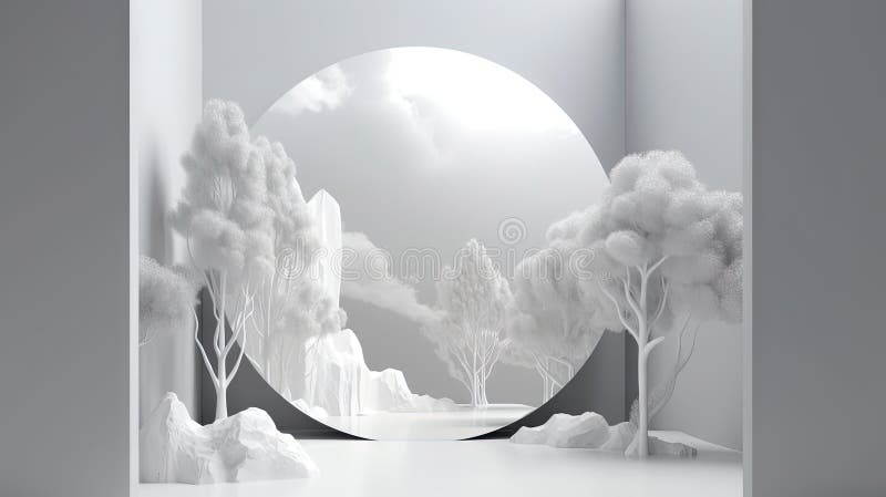 Interior with Circular Architecture Form in 3D Style. Abstract Room ...