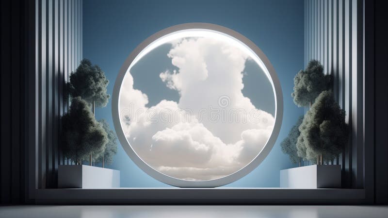 Interior with Circular Architecture Form in 3D Style. Abstract Room ...