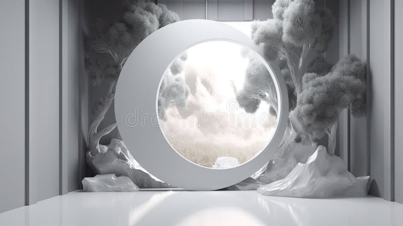 Interior with Circular Architecture Form in 3D Style. Abstract Room ...