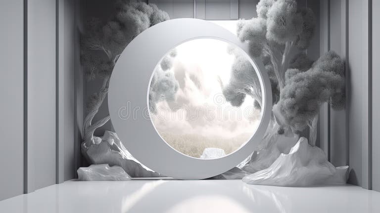 Interior with Circular Architecture Form in 3D Style. Abstract Room ...