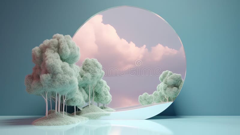 Interior with Circular Architecture Form in 3D Style. Abstract Room ...