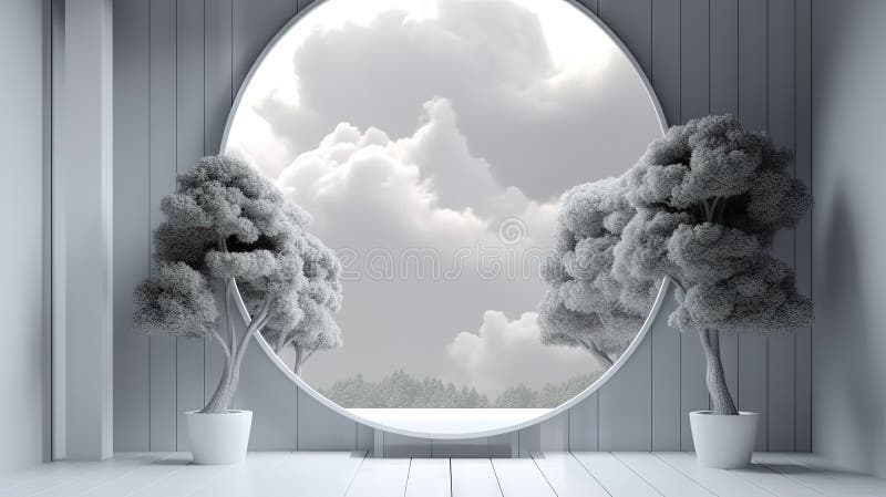 Interior with Circular Architecture Form in 3D Style. Abstract Room ...
