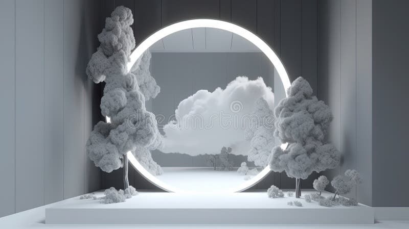 Interior with Circular Architecture Form in 3D Style. Abstract Room ...