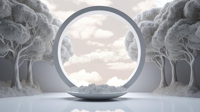 Interior with Circular Architecture Form in 3D Style. Abstract Room ...