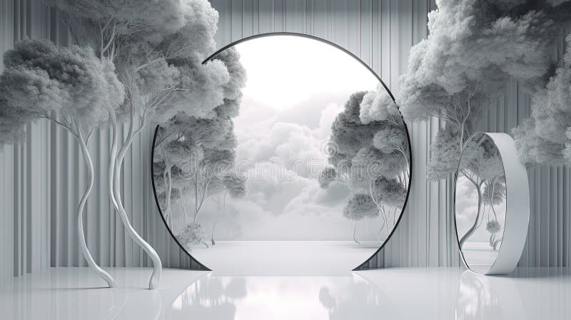 Interior with Circular Architecture Form in 3D Style. Abstract Room ...