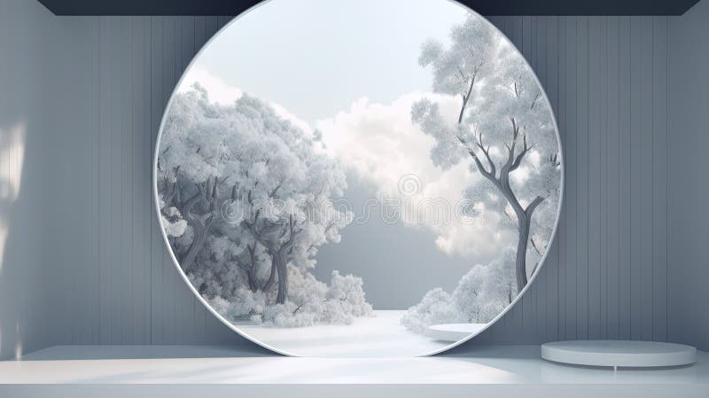 Interior with Circular Architecture Form in 3D Style. Abstract Room ...