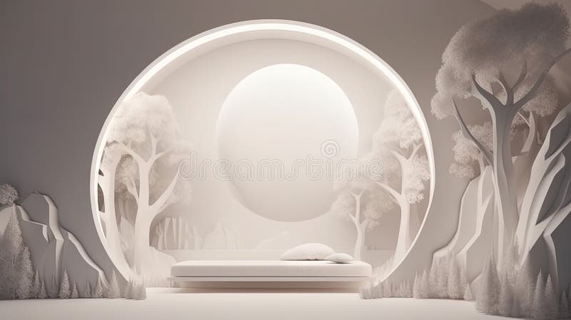 Interior with Circular Architecture Form in 3D Style. Abstract Room ...