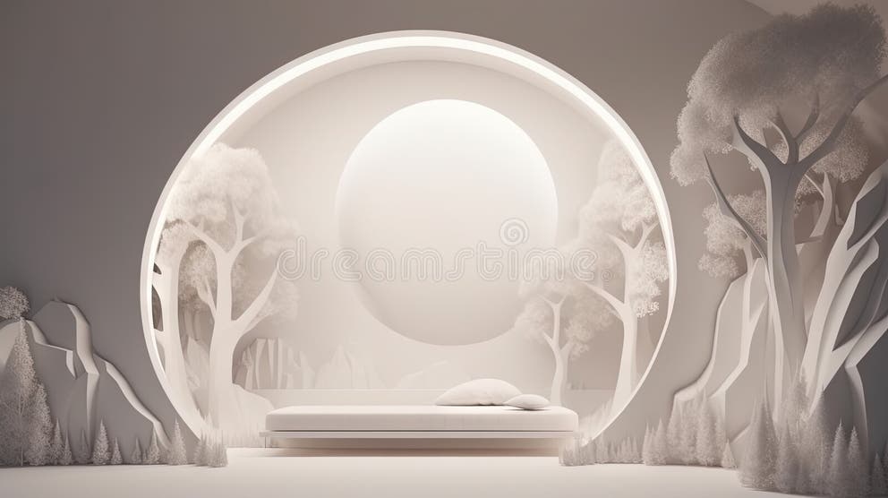 Interior with Circular Architecture Form in 3D Style. Abstract Room ...