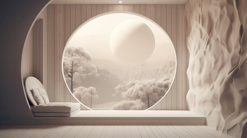 Interior with Circular Architecture Form in 3D Style. Abstract Room ...