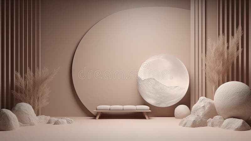 Interior with Circular Architecture Form in 3D Style. Abstract Room ...