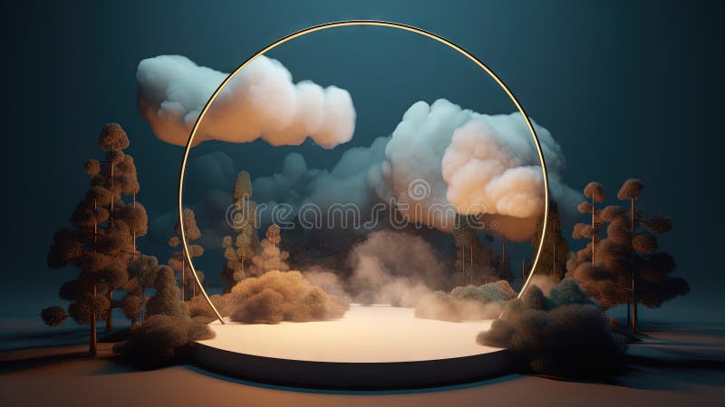 Interior with Circular Architecture Form in 3D Style. Abstract Room ...