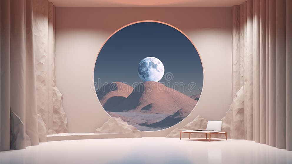 Interior with Circular Architecture Form in 3D Style. Abstract Room ...