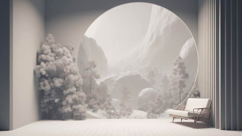 Interior with Circular Architecture Form in 3D Style. Abstract Room ...