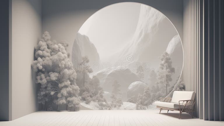 Interior with Circular Architecture Form in 3D Style. Abstract Room ...