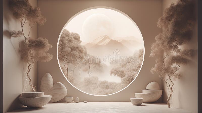 Interior with Circular Architecture Form in 3D Style. Abstract Room ...