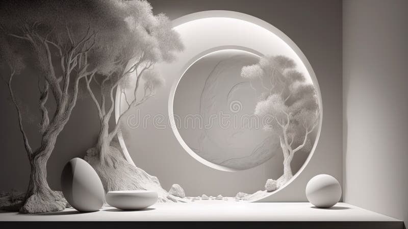 Interior with Circular Architecture Form in 3D Style. Abstract Room ...