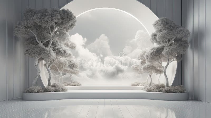 Interior with Circular Architecture Form in 3D Style. Abstract Room ...