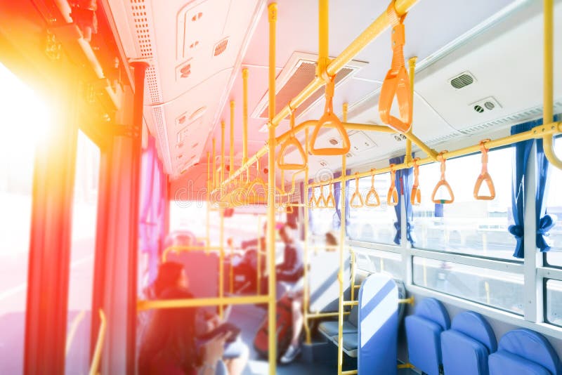 Interior of City Bus with Passengers Stock Image - Image of urban ...