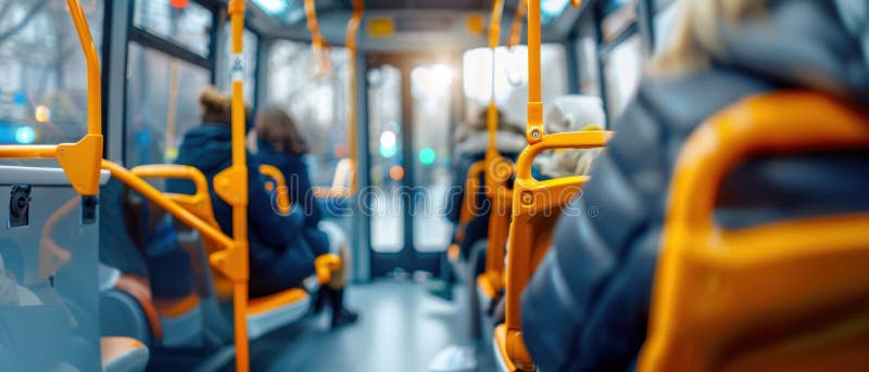 Interior of a City Bus with Passengers. Generative Ai Stock ...