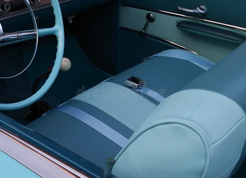 Interior of a Classic Car in Shades of Blue Stock Illustration ...