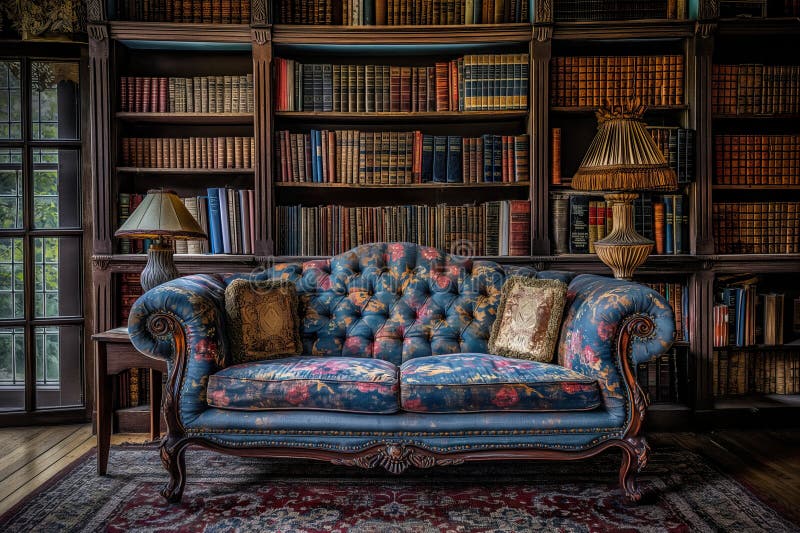Interior of a Classic Library with Bookshelves. Stock Illustration ...