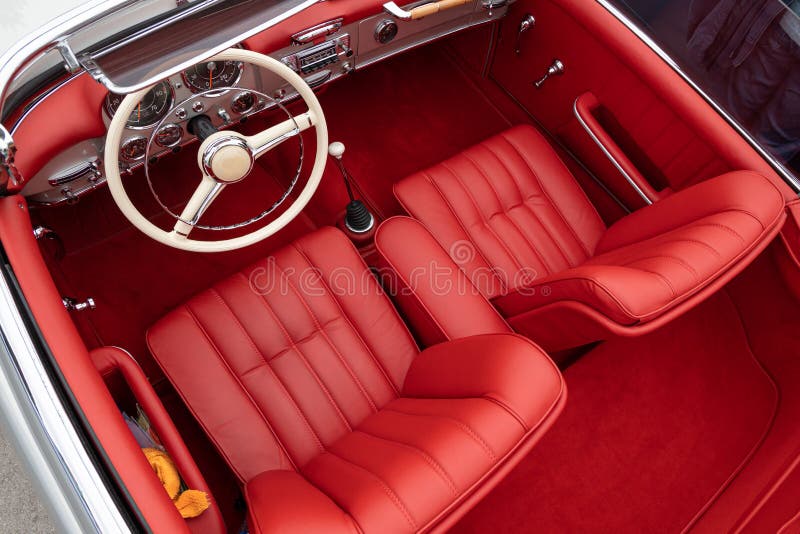 Interior of a Classic Vintage Car, Red Leather Stock Image - Image of ...