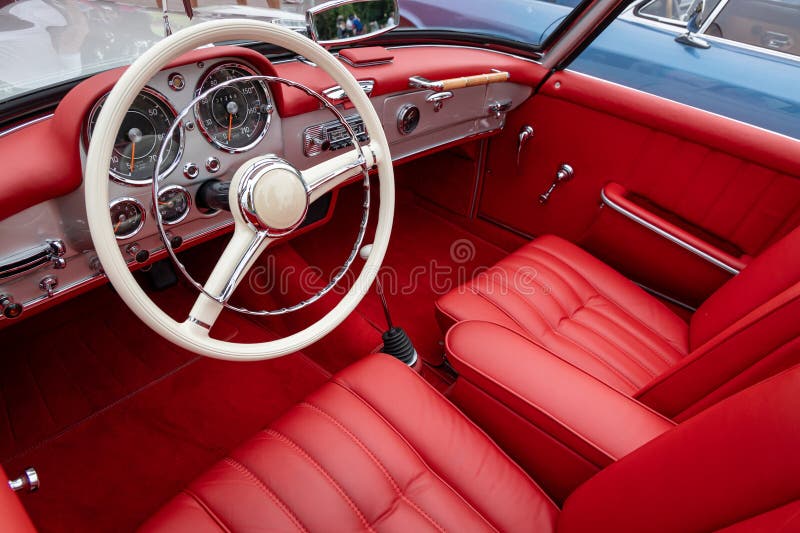 Interior of a Classic Vintage Car, Red Leather Stock Image - Image of ...