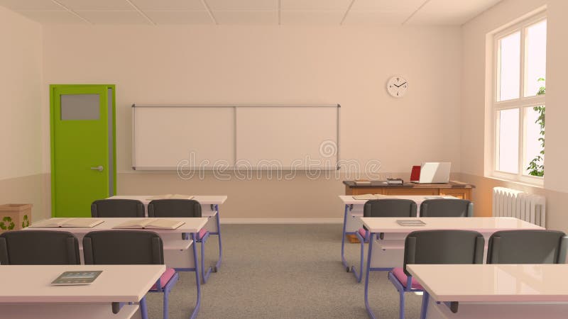 The Interior of Classroom 3D Rendering Stock Illustration ...