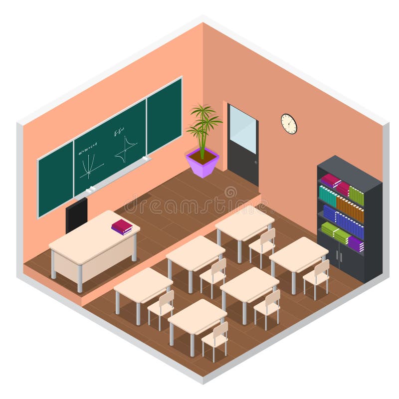 Interior Classroom with Furniture Isometric View. Vector Stock Vector ...