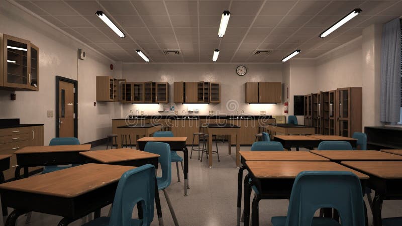 Interior of a classroom stock image. Image of desks - 287750447