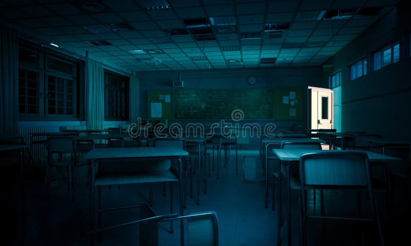 Interior of a Classroom at Night, Scary Atmosphere Stock Illustration ...