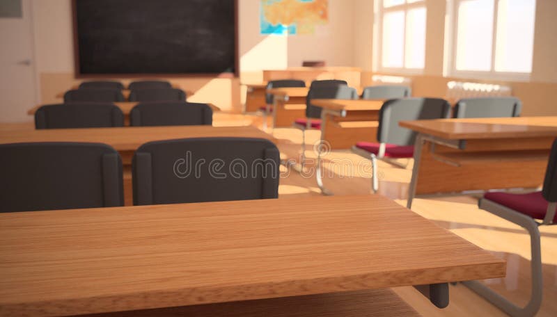 The Interior of Classroom with Sunlight (3D Rendering) Stock ...