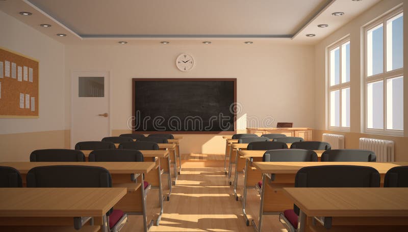 The Interior of Classroom with Sunlight (3D Rendering) Stock ...