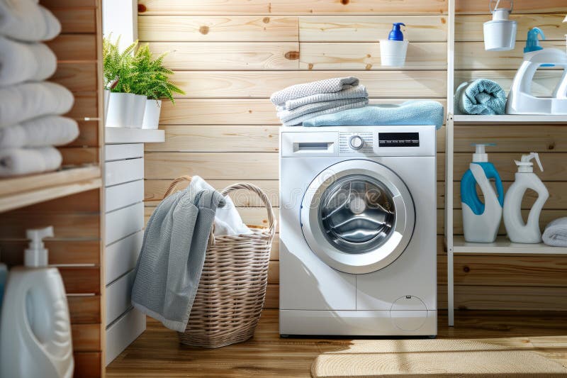 Interior of Clean Laundry Room with Modern Washing Machine Stock Image ...