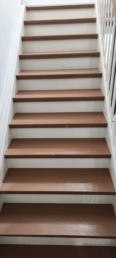 Interior Clean Wooden Staircase with White Risers in Modern House Stock ...
