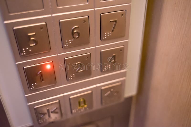 Interior and Close Up of Metal Buttons in Elevator Stock Photo - Image ...