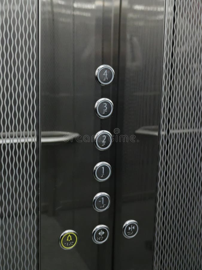 Interior and Closeup of Metal Buttons in Elevator Stock Image - Image ...