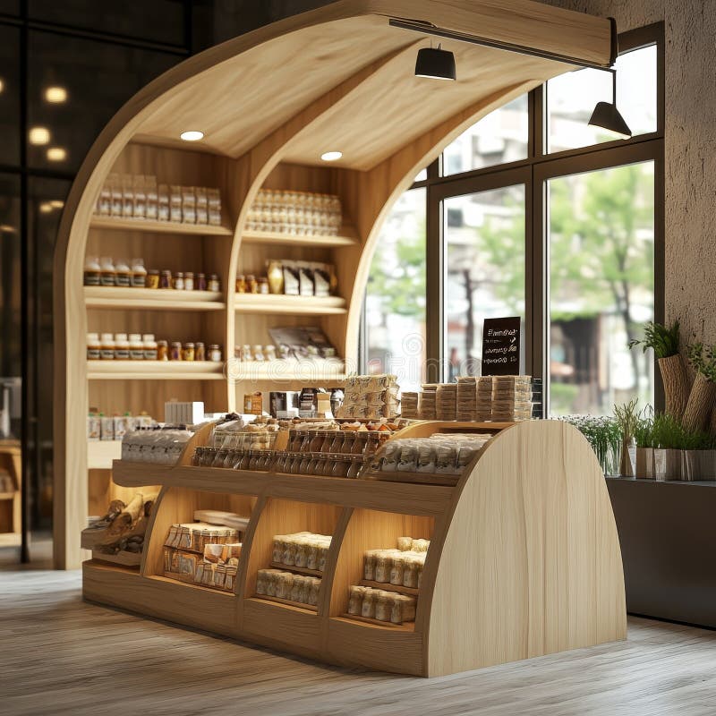 Interior of a Coffee Shop with a Wooden Counter. 3d Rendering Stock ...